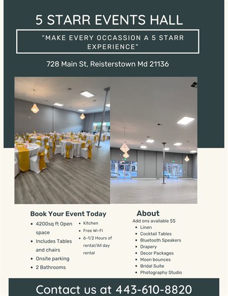 5 Starr Events Hall - Reisterstown, MD - Wedding Venue